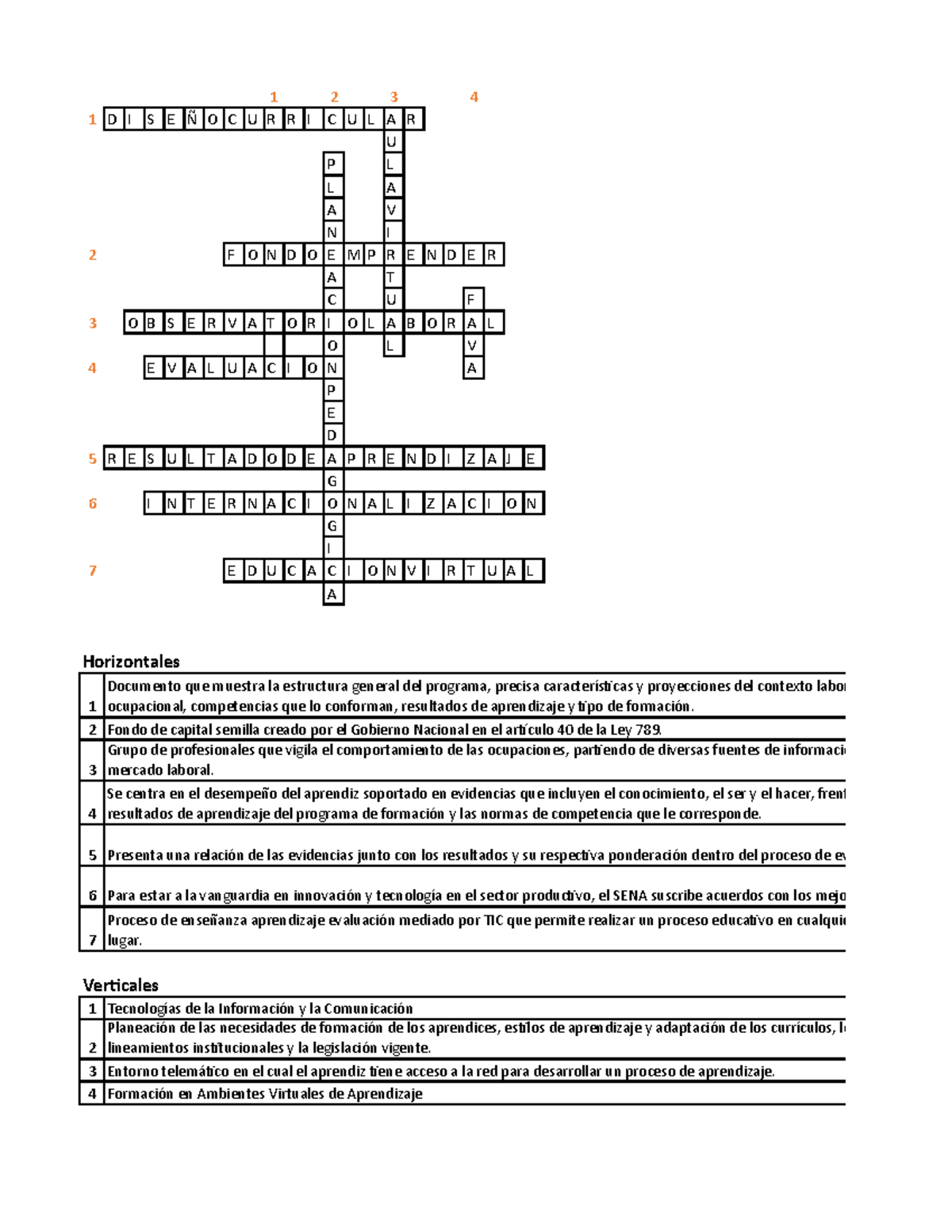 CRUCIGRAMA (INICIAL) - 1 2 3 4 1 D I S E Ñ O C U R R I C U L A R U P L ...