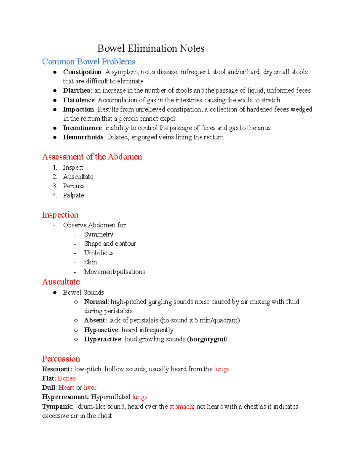 Bowel Elimination Notes - Bowel Elimination Notes Common Bowel Problems ...