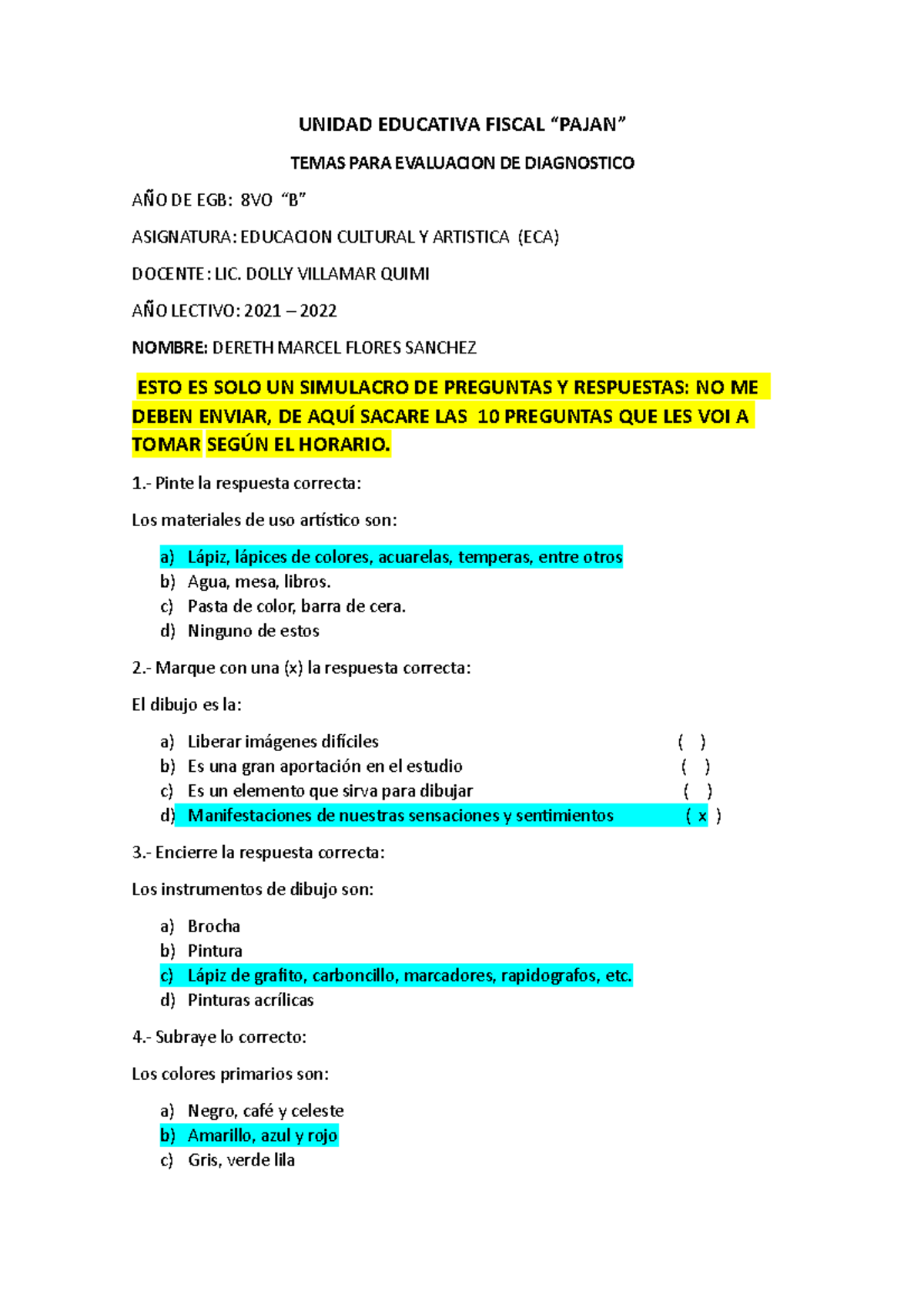 Temas Prueba Diagnostica DE 8VO B ECA dereth marcel - UNIDAD EDUCATIVA ...