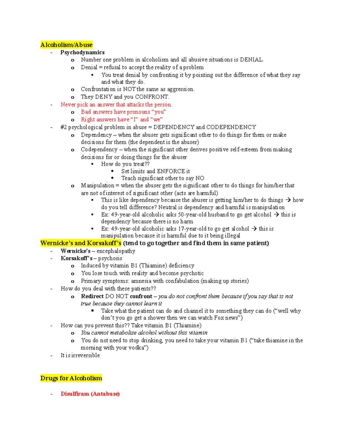Mark K Lecture Notes - Alcoholism/Abuse - Psychodynamics o Number one ...