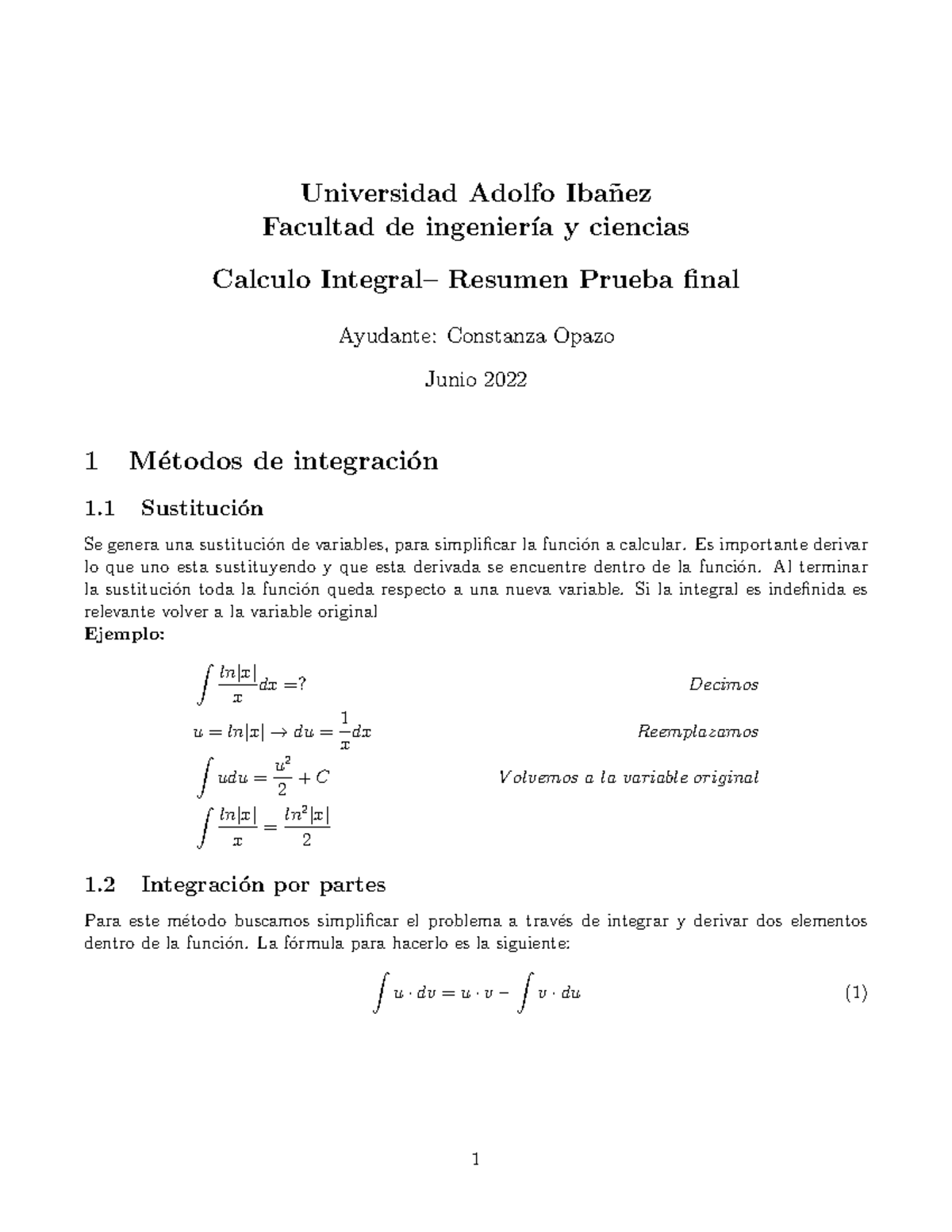 Prueba global C lculo Integral - Universidad Adolfo Iba ̃nez Facultad de ingenier ́ıa y ciencias ...