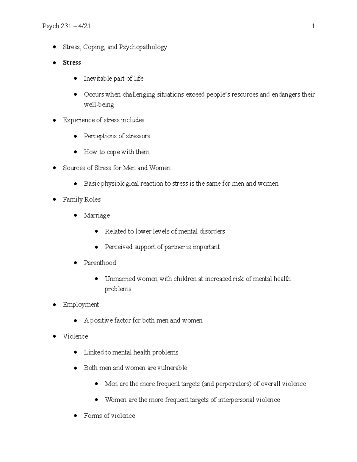 4-21 Mental Health - lecture - Stress, Coping, and Psychopathology ...