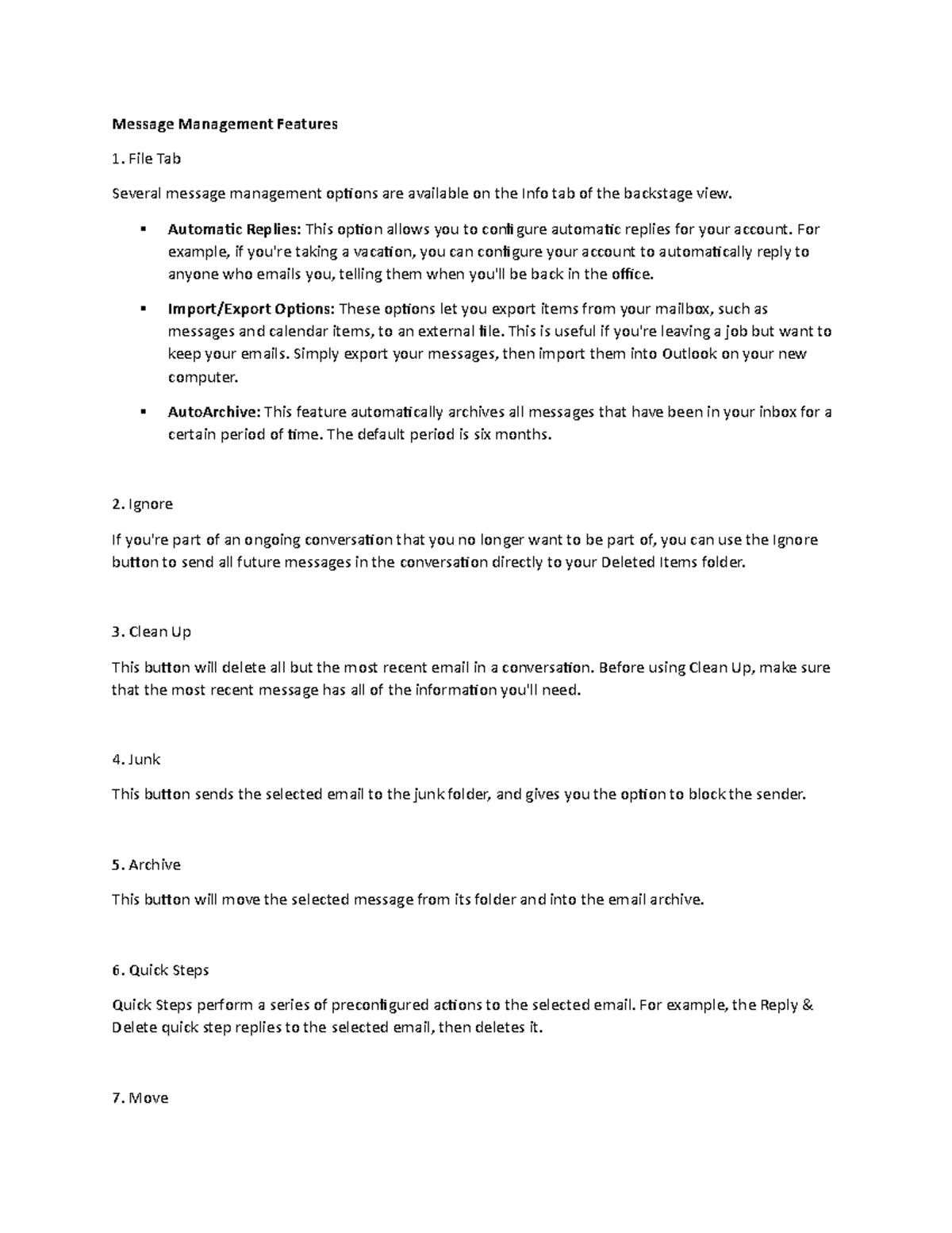 Lecture Notes 8 - Message Management Features File Tab Several message ...