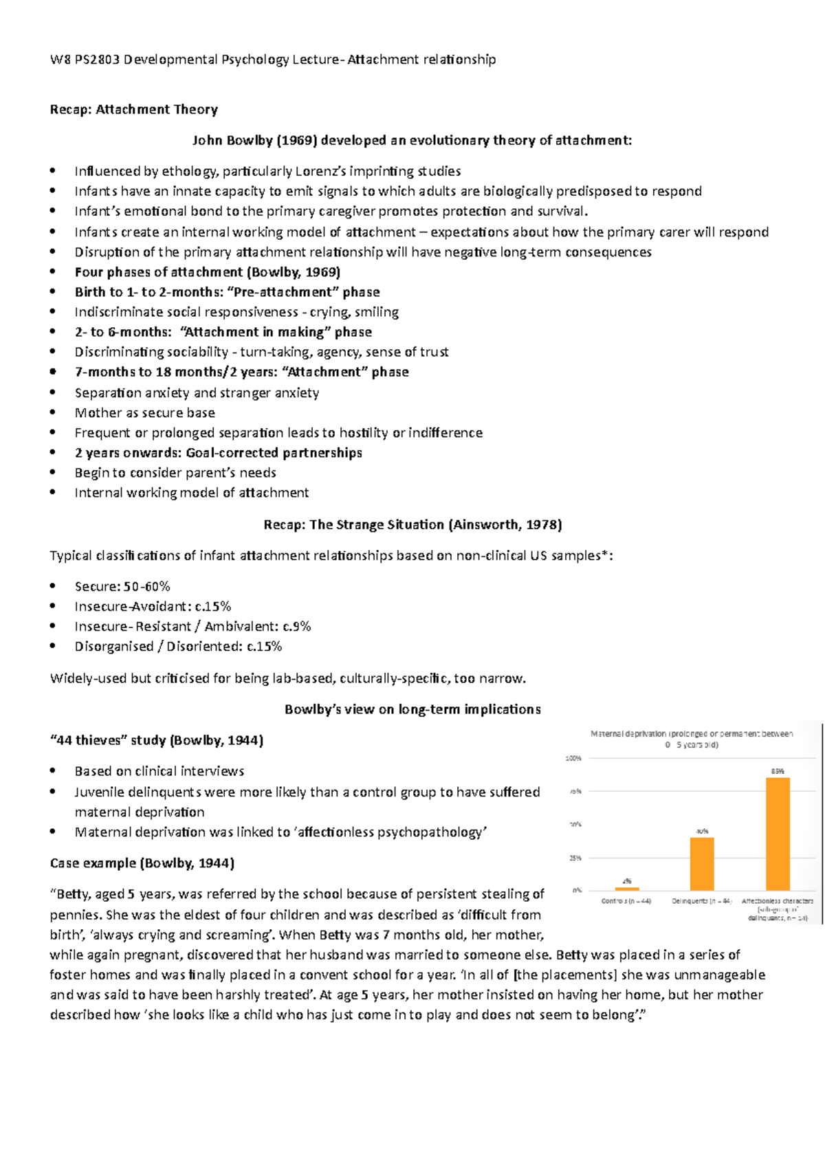 W8 PS2803 Developmental Psychology Lecture- Attachment relationship ...
