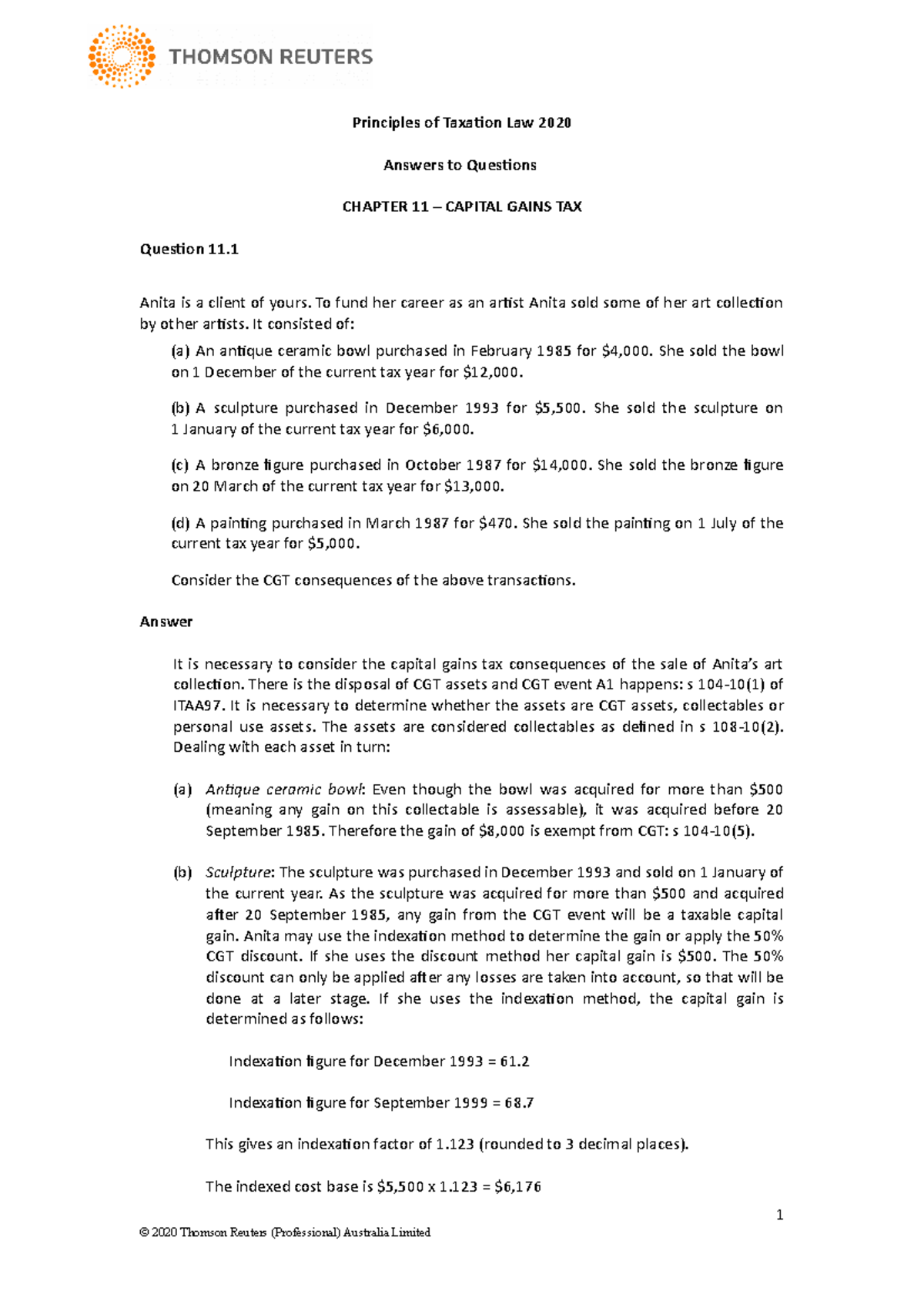 Ch 11 Answers - Principles of Taxation Law 2020 Answers to Questions ...