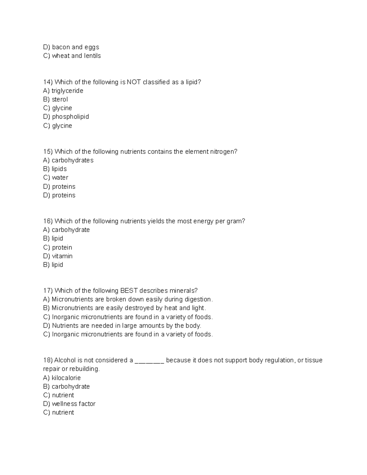 lecture notes for exam practice chapter 1 - D) bacon and eggs C) wheat ...