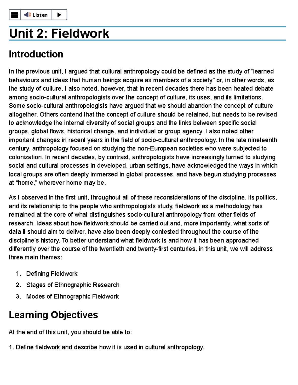 Unit 2 - ANTH-1220-D01 - Cultural Anthropology - Unit 2: Fieldwork ...