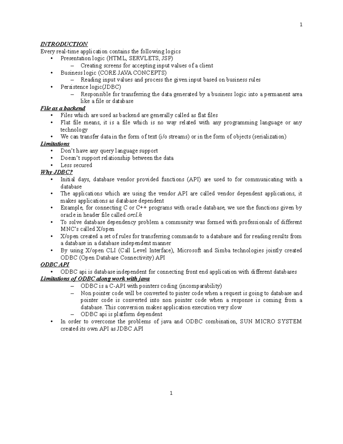 Jdbc Notes - for reading - INTRODUCTION Every real-time application ...