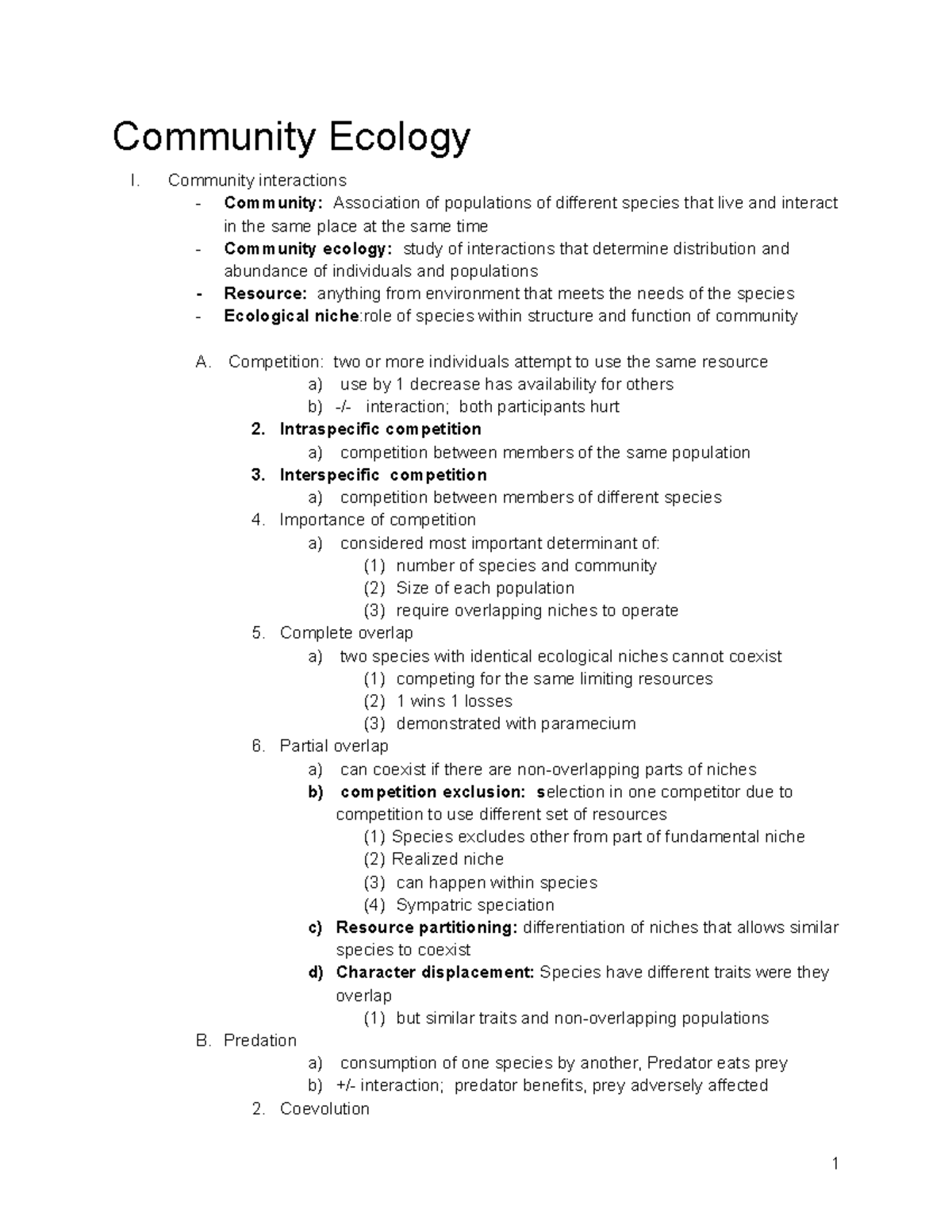 Lecture 25 - Google Docs - Community Ecology I. Community interactions ...