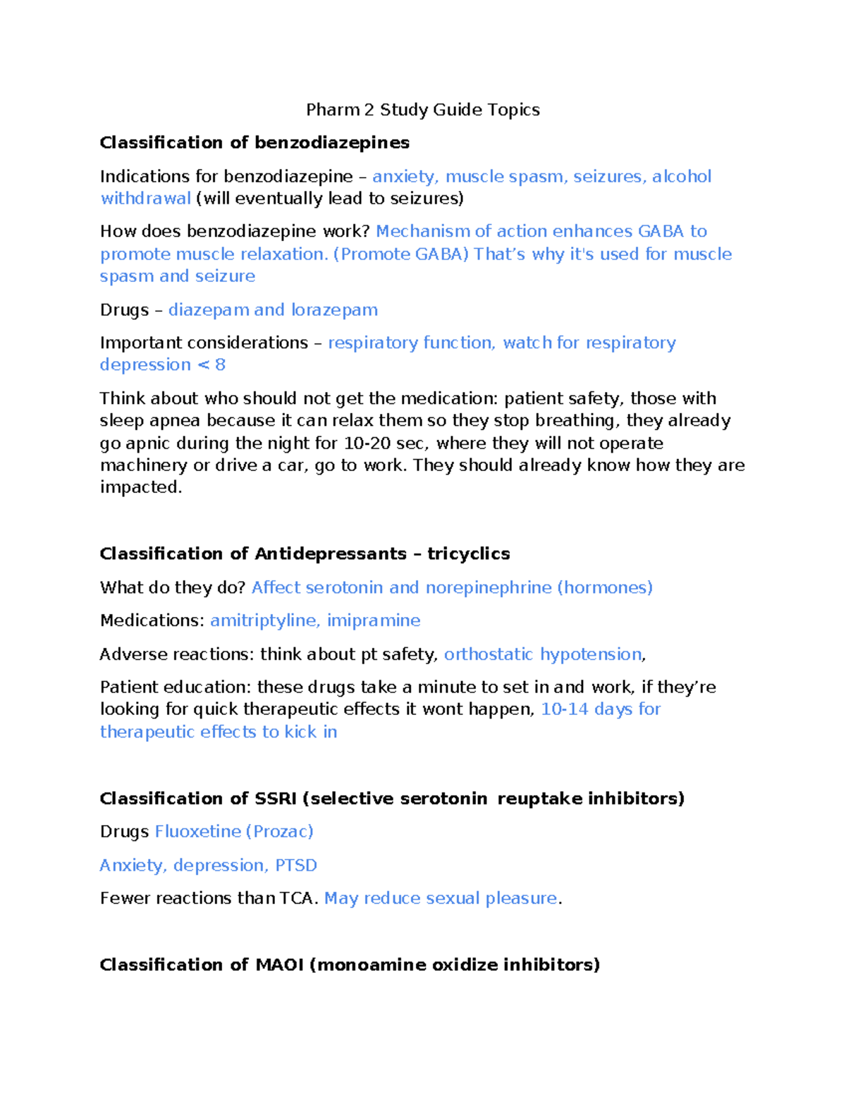 Pharm 2 Exam 1 Study Guide - Pharm 2 Study Guide Topics Classification ...