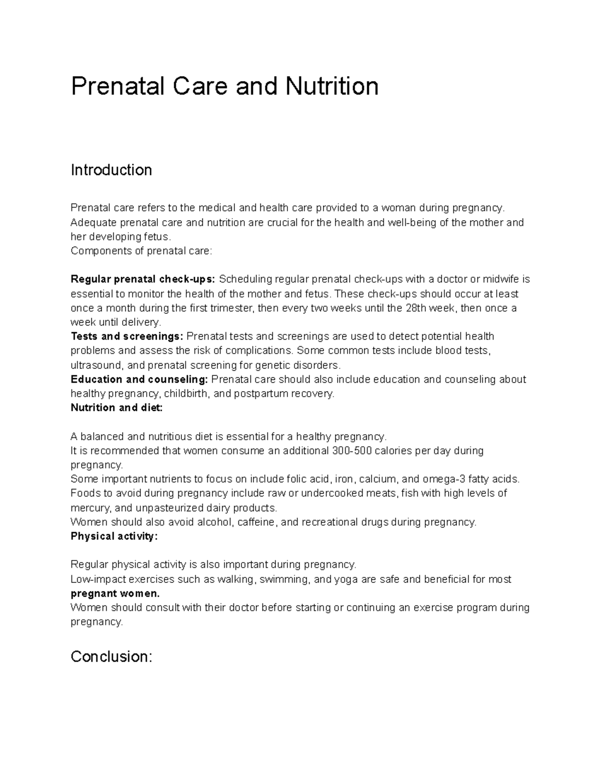 Reproductive Health Lecture 11 - Prenatal Care and Nutrition - Prenatal ...