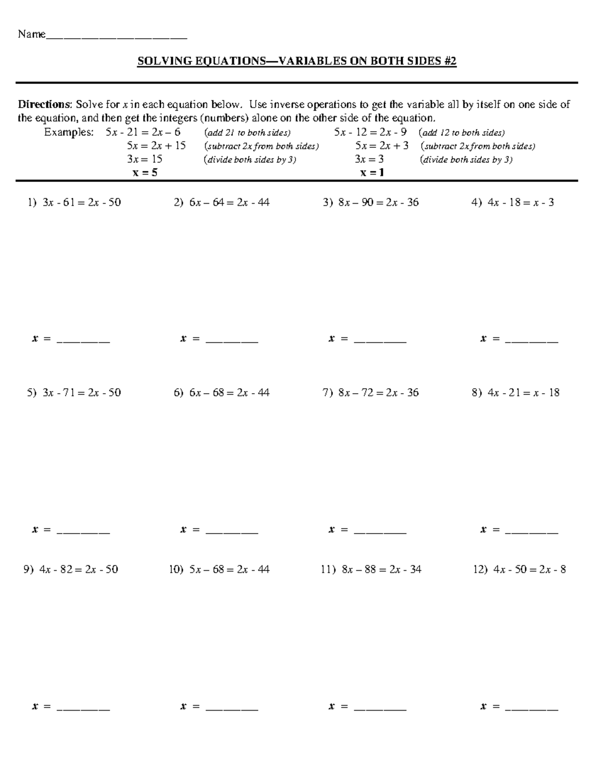 Tyron - Binder 1 - Name________________________ SOLVING EQUATIONS ...