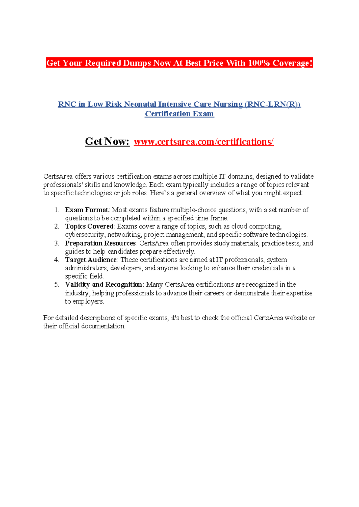 RNC in Low Risk Neonatal Intensive Care Nursing (RNC-LRN(R ...