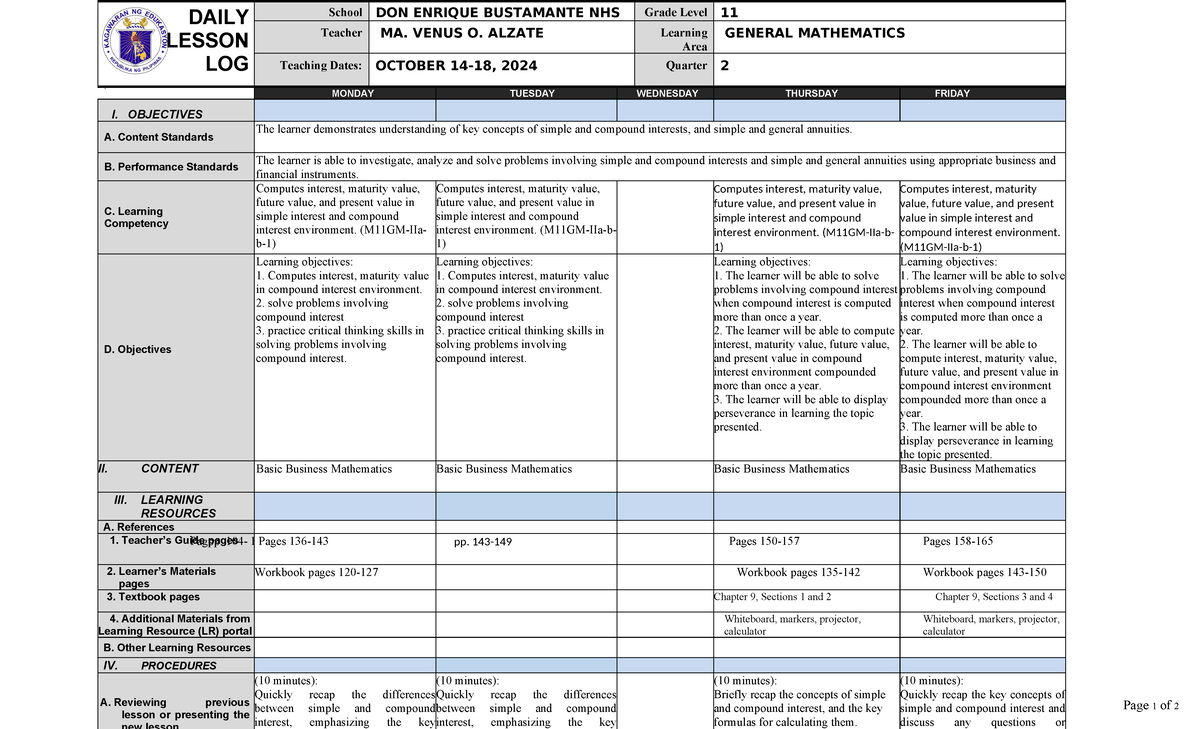 DLL-Grade-11 Q2 WEEK2 - for refererence - Page 1 of 2 DAILY LESSON LOG ...