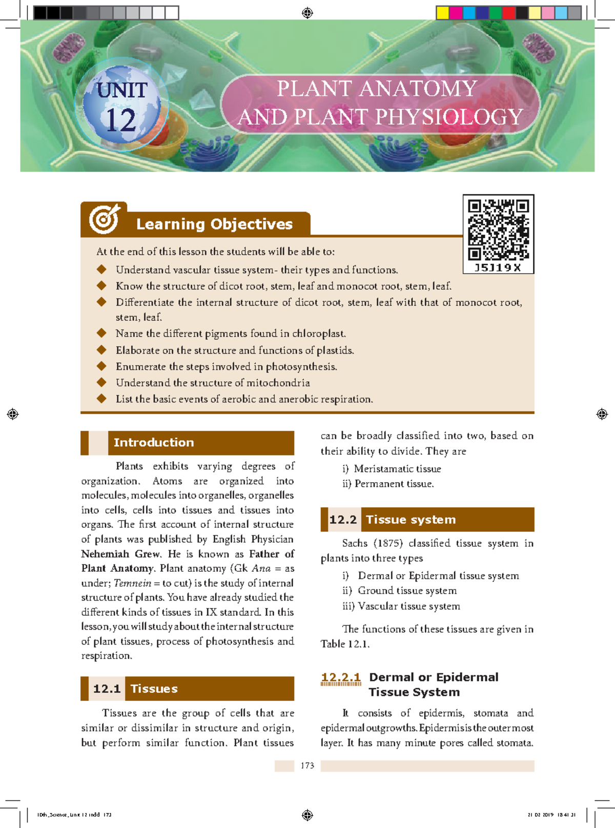 Tamilnadu Board Class 10 Science Textbook Chapter 12 - 173 Introduction Plants exhibits varying ...