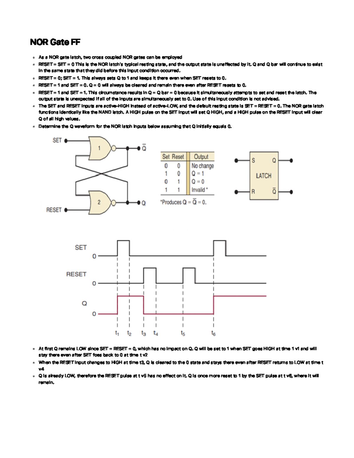 NOR Gate FF - Prof. F. Fischman - NOR Gate FF As a N O R g a te l a tc ...