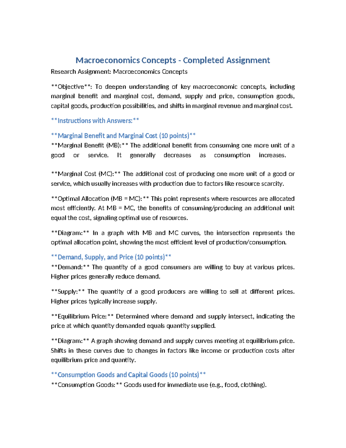 Macroeconomics Concepts Assignment with Answers - Macroeconomics ...
