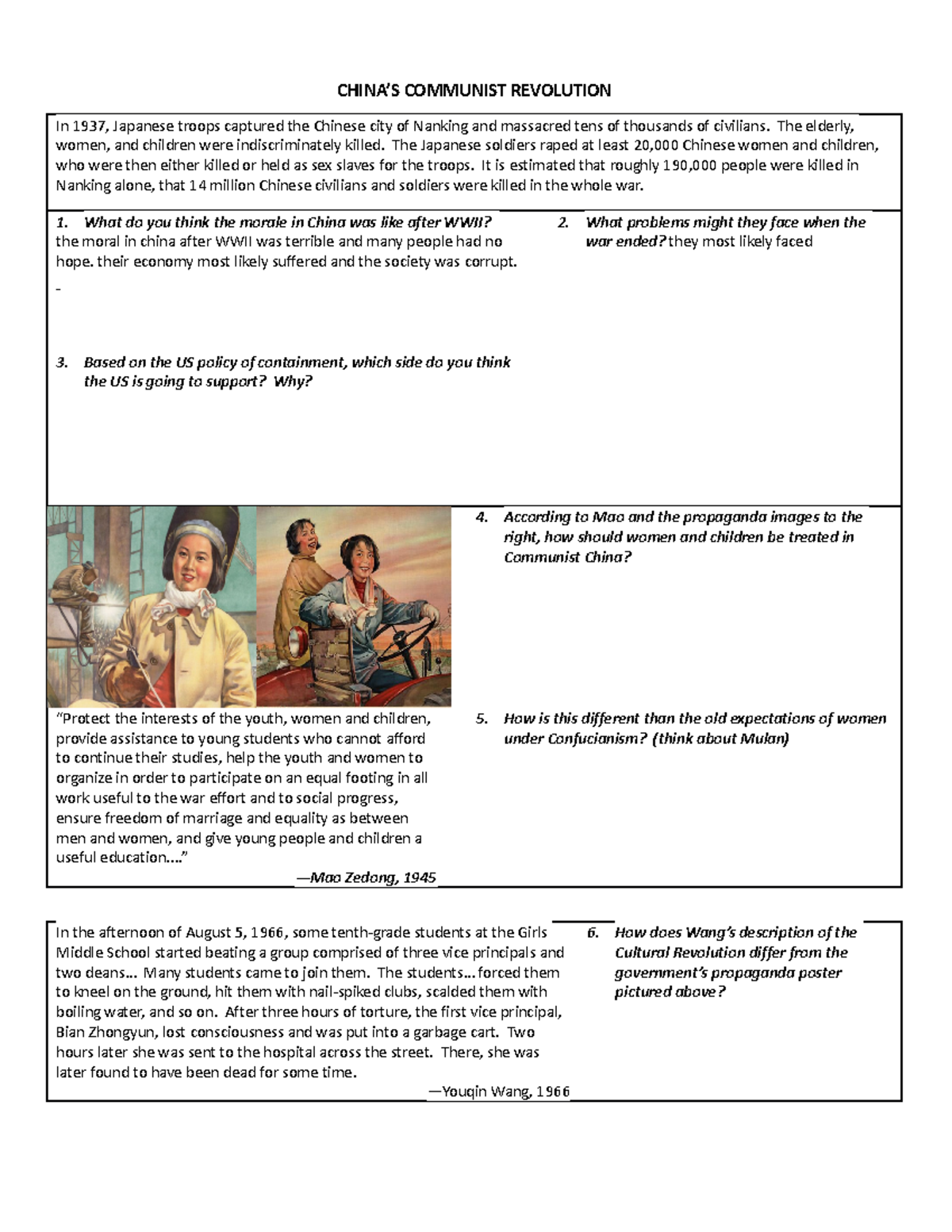 Copy of Copy of China's Communist Revolution Source Analysis - CHINA’S ...