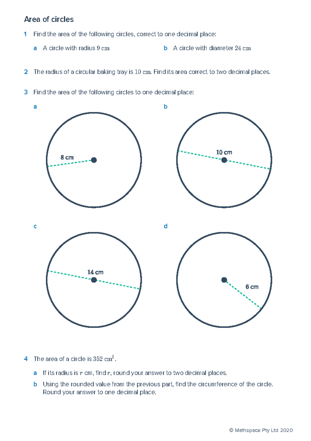 4.06 Area of circles and sectors - worksheet - Area of circles 1 Find ...