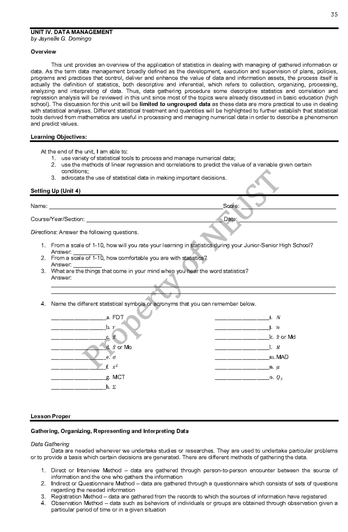 Unit 4 Data Management Bachelor of Information Technology - UNIT IV ...