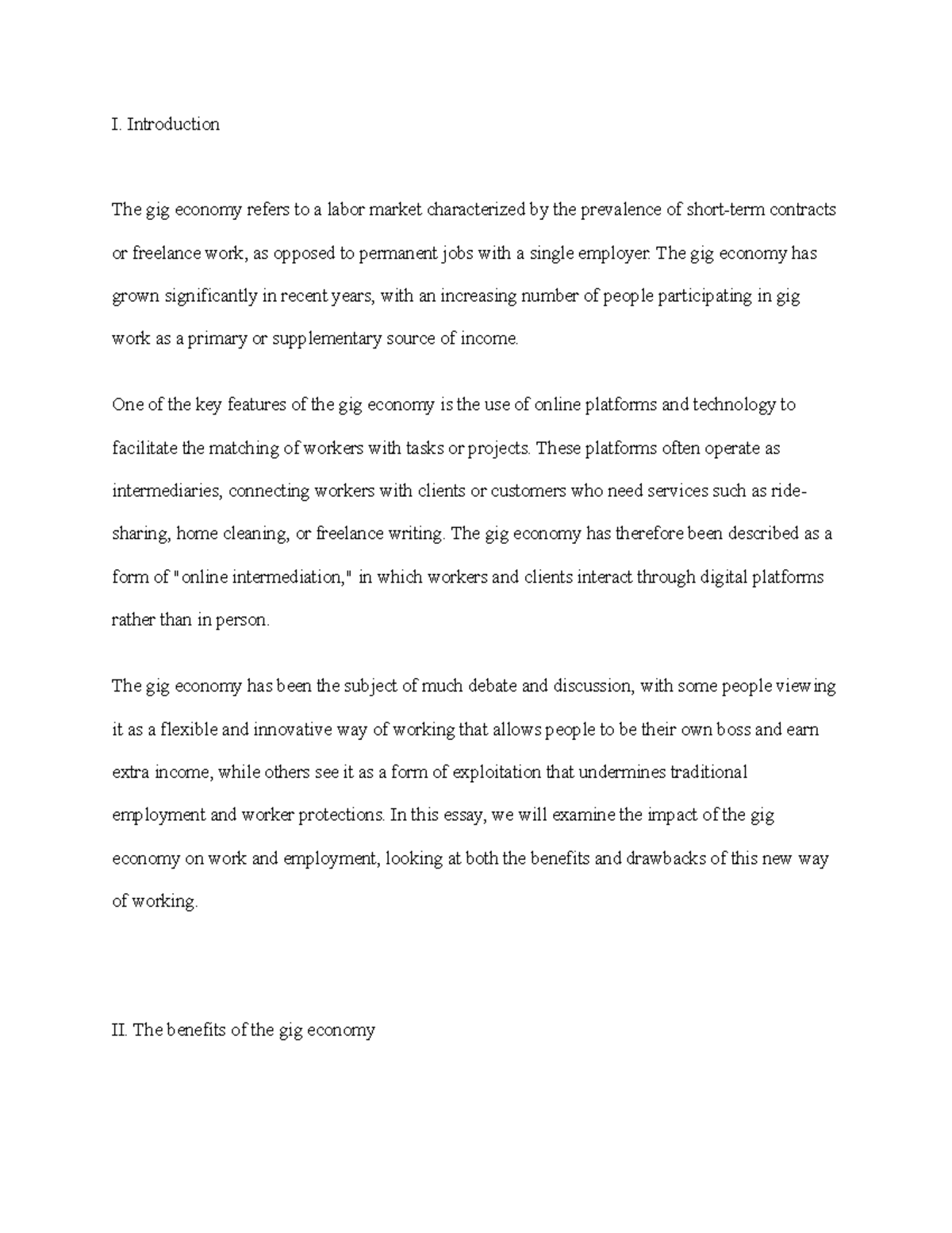 The Impact of the Gig Economy on Work and Employment - I. Introduction ...