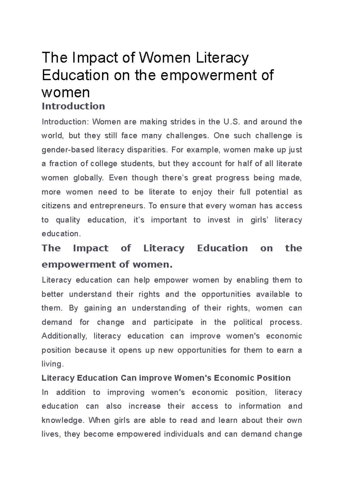 The Impact of Women Literacy Education on the empowerment of women ...