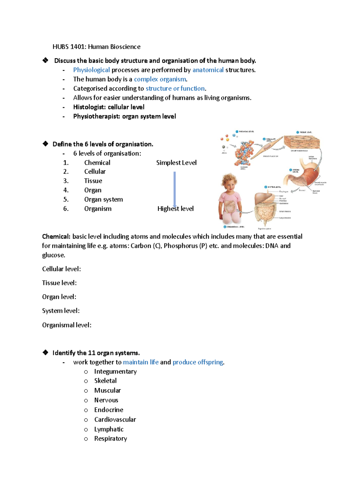 HUBS 1401 Human Bioscience - HUBS 1401: Human Bioscience Discuss the ...