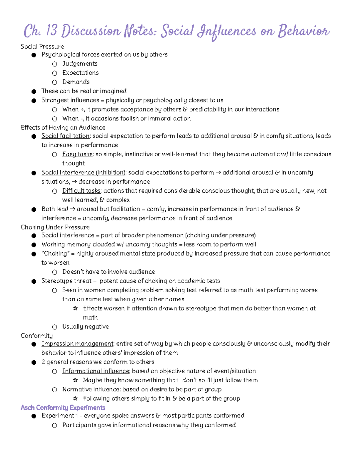Ch. 13 Notes: Social Influences on Behavior - Ch. 13 Discussion Notes ...