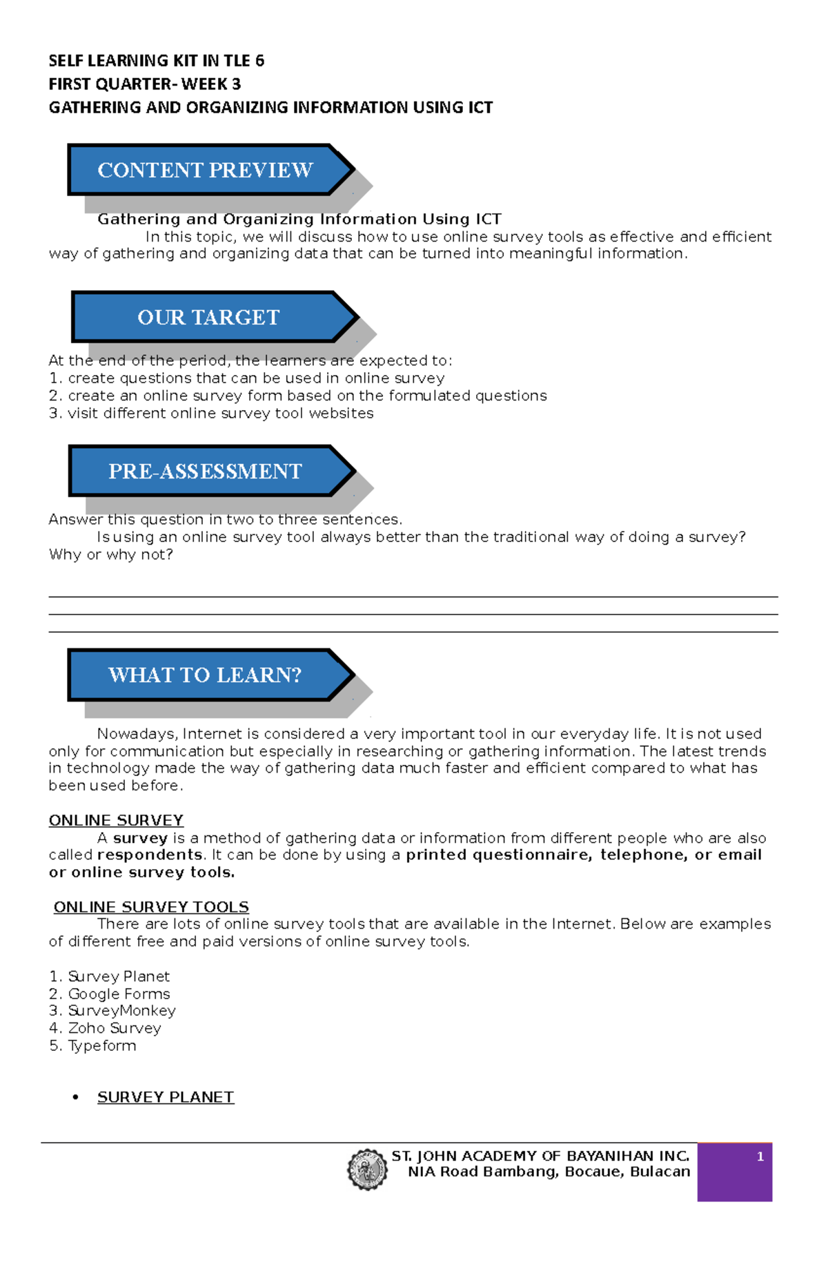 Lesson 3 - technology and livelihood education 3 - FIRST QUARTER- WEEK ...