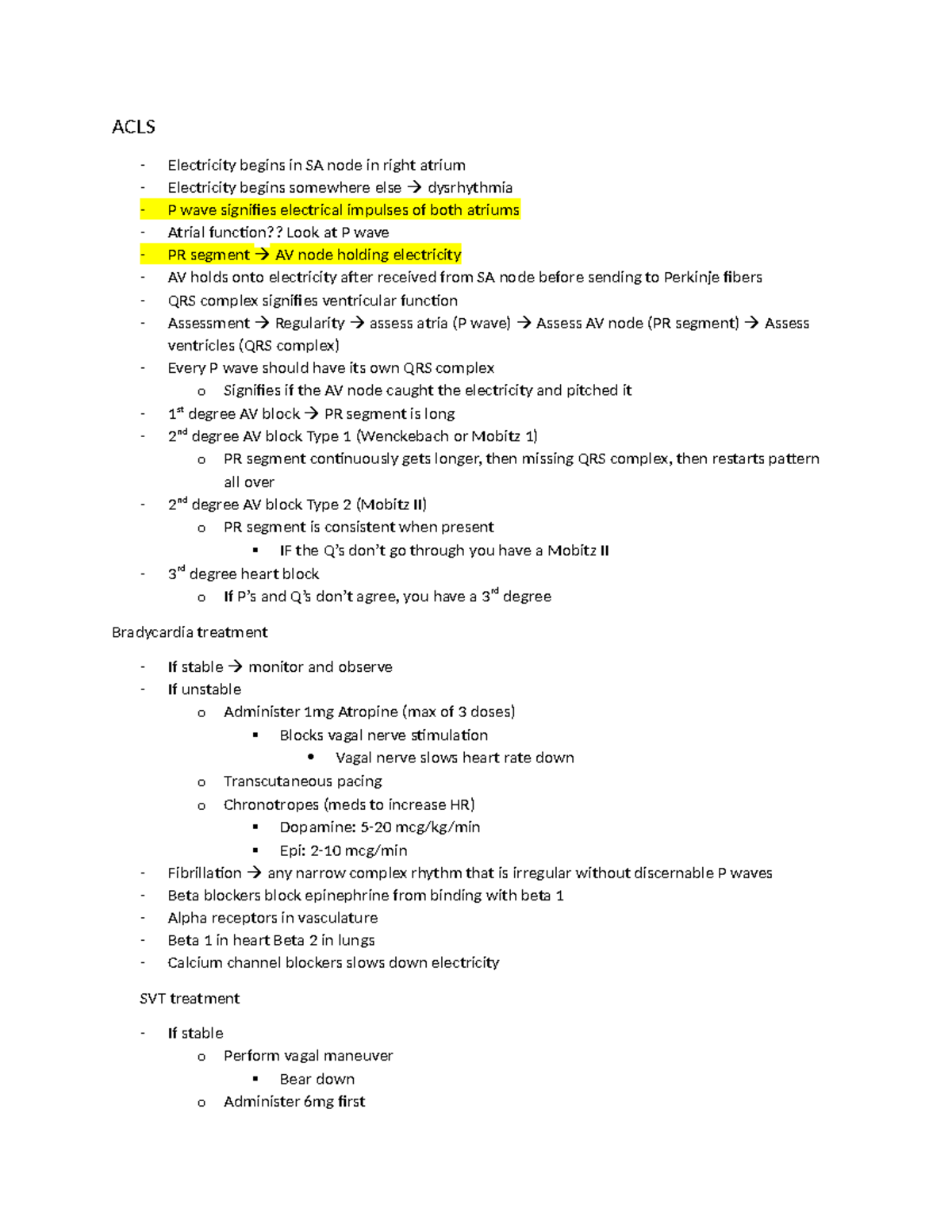 ACLS notes heart rhythm - ACLS Electricity begins in SA node in right ...