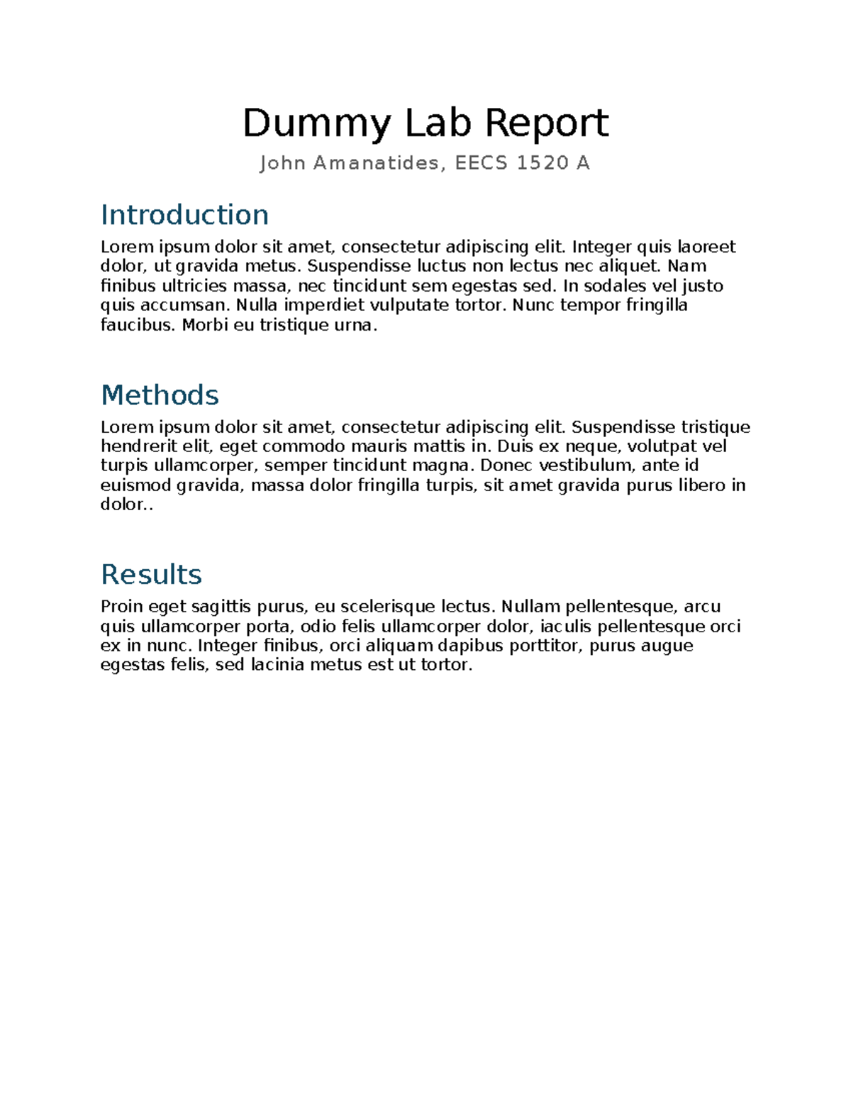 Dummy Lab Report - docx template for assignments - Dummy Lab Report John Amanatides, EECS 1520 A ...