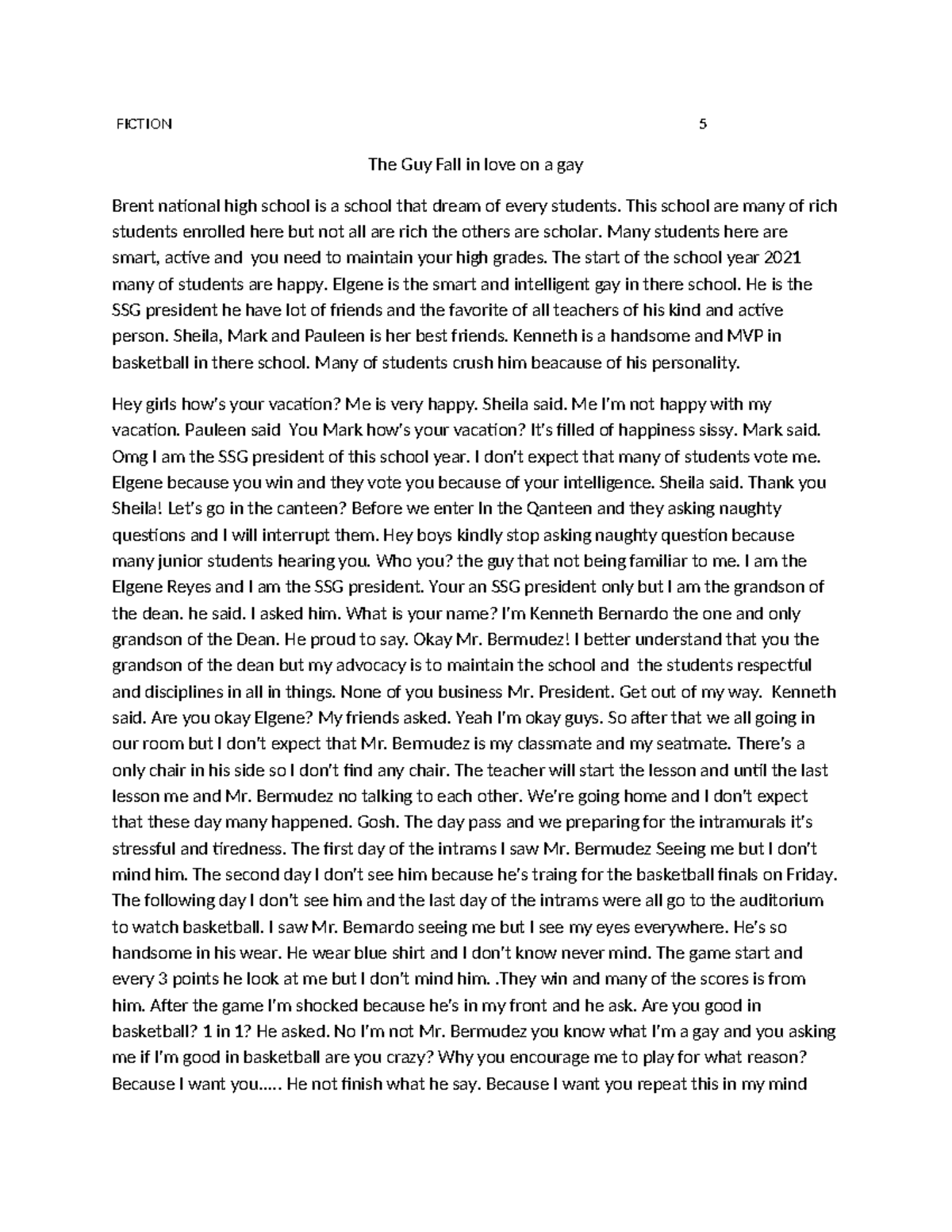 Short Story - FICTION 5 The Guy Fall in love on a gay Brent national ...