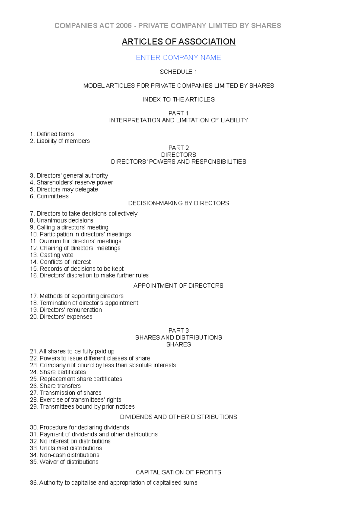 Articles limited by shares - COMPANIES ACT 2006 - PRIVATE COMPANY ...