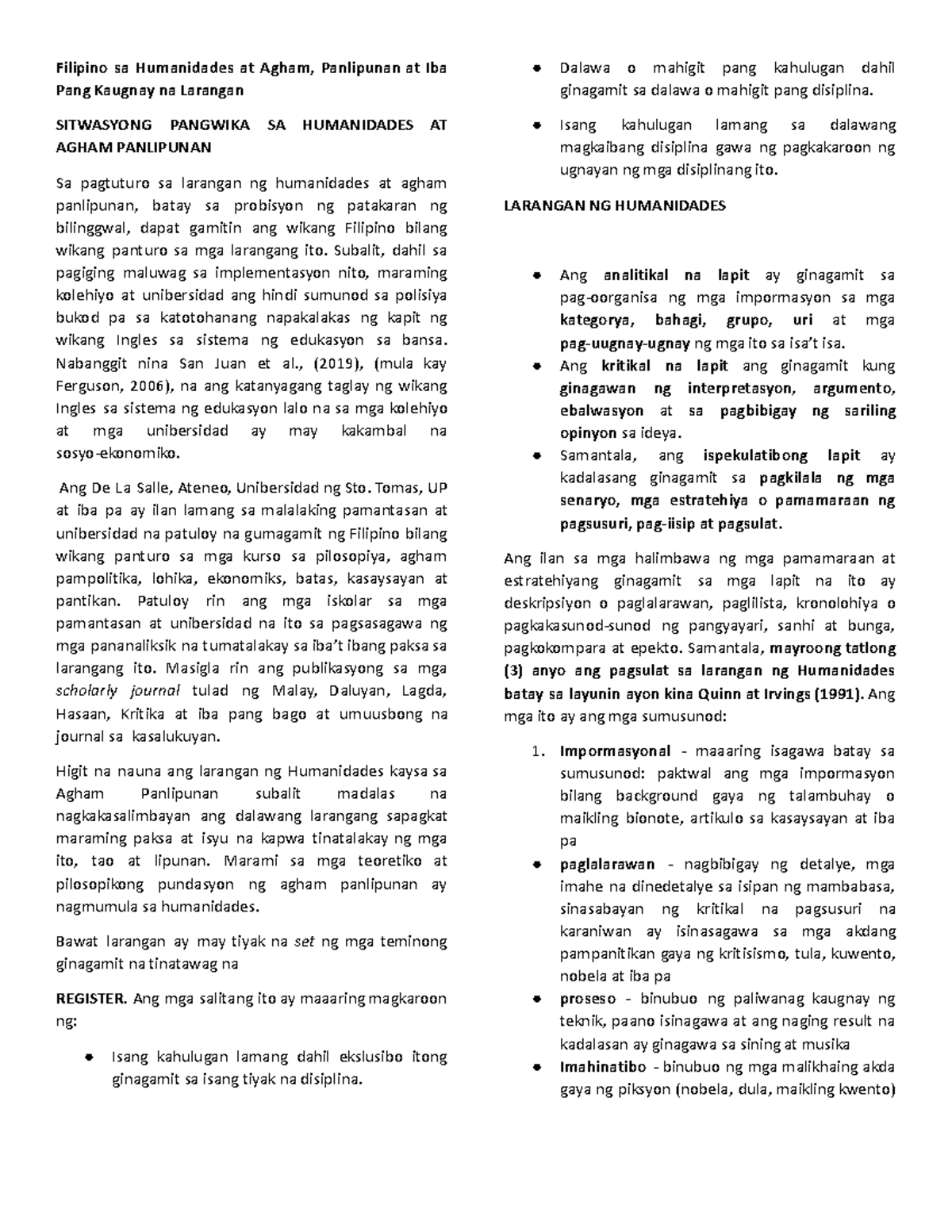 Filipino sa Humanidades at Agham - Subalit, dahil sa pagiging maluwag ...
