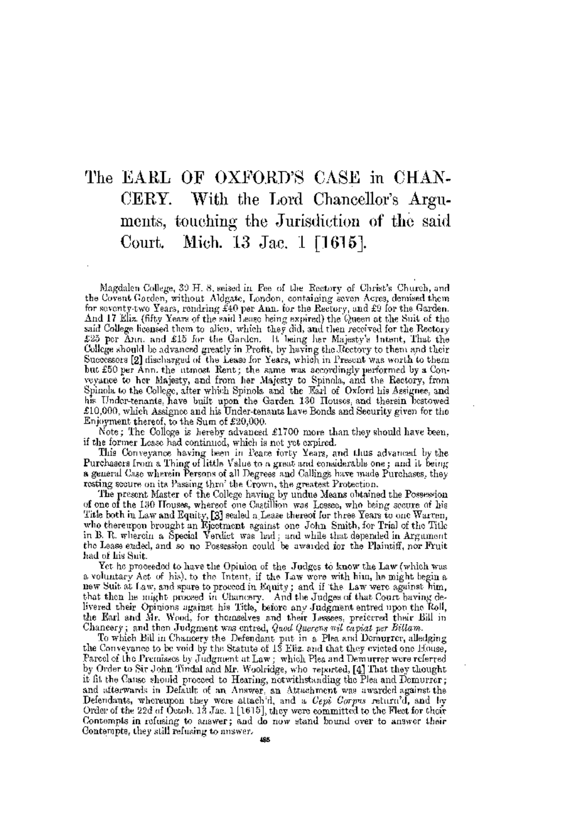 Earl of Oxford's case (1615) 21 ER 485 - The EARL OF OXFORD'S CASE in ...