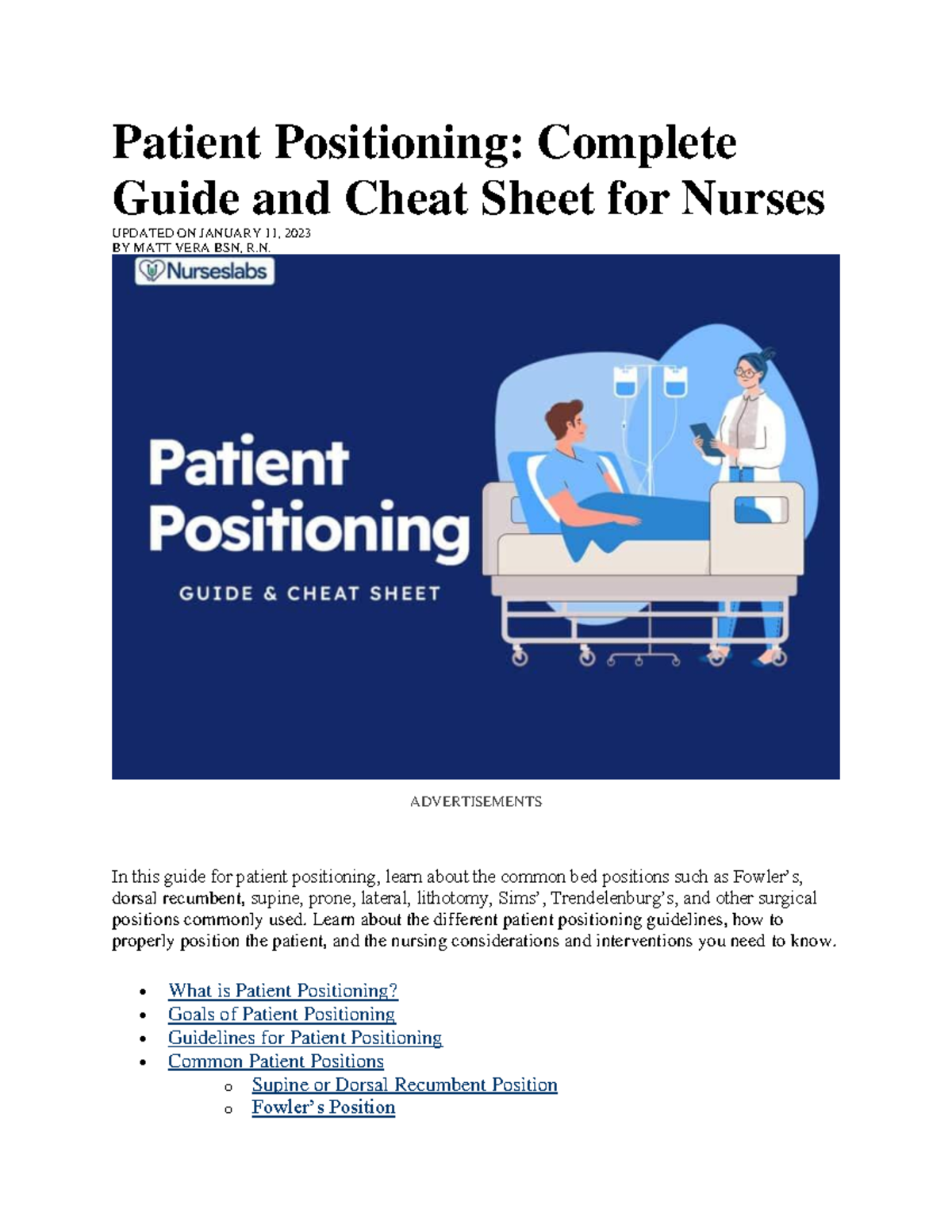 Positioning - funda - Patient Positioning: Complete Guide and Cheat ...