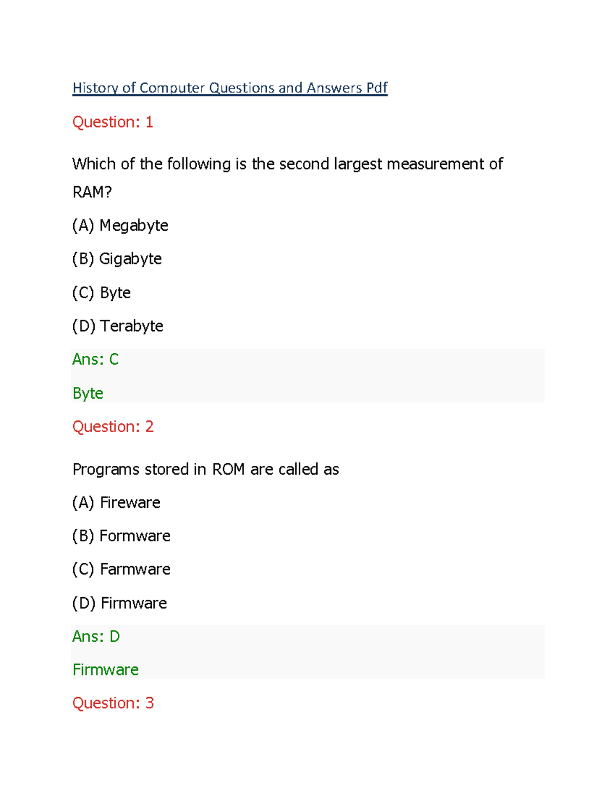 History of computer questions and answers - (A) #,@ (B) ^,* (C) ?,* (D ...