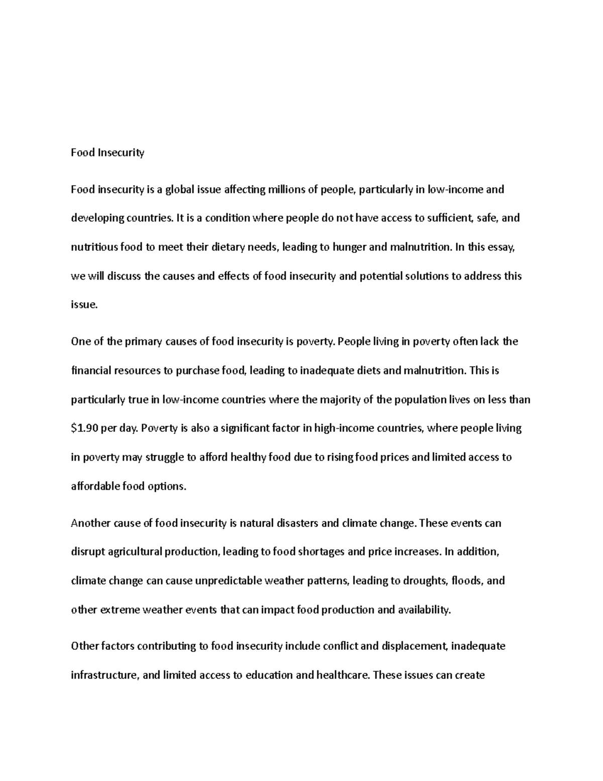Food Insecurity - Food Insecurity Food insecurity is a global issue ...