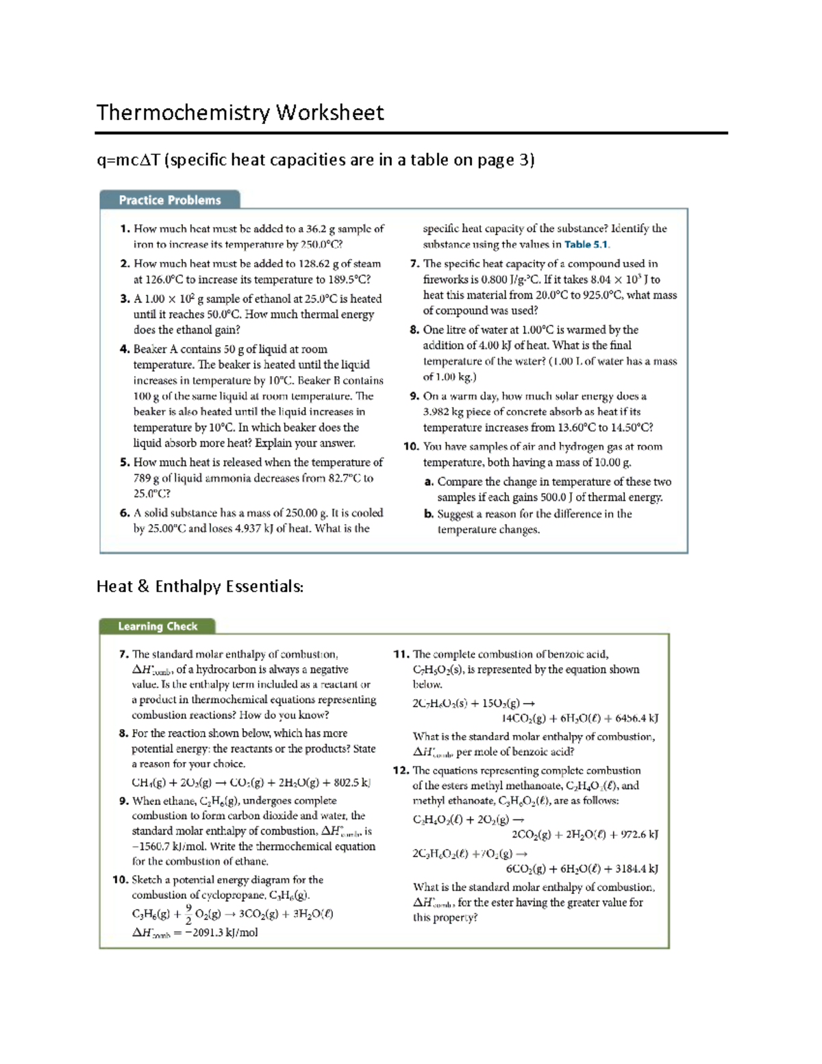Thermochemistry Worksheet 2022 - Thermochemistry Worksheet q=mcΔT ...