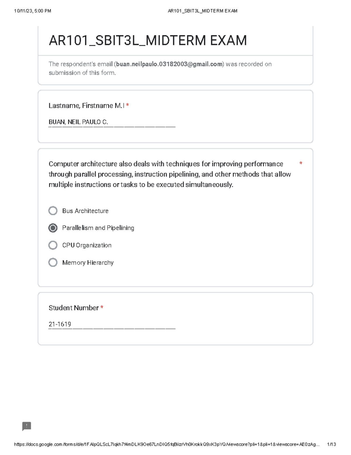 AR101 SBIT3L Midterm EXAM 10-11-2023 - BUAN, NEIL PAULO C. Bus ...