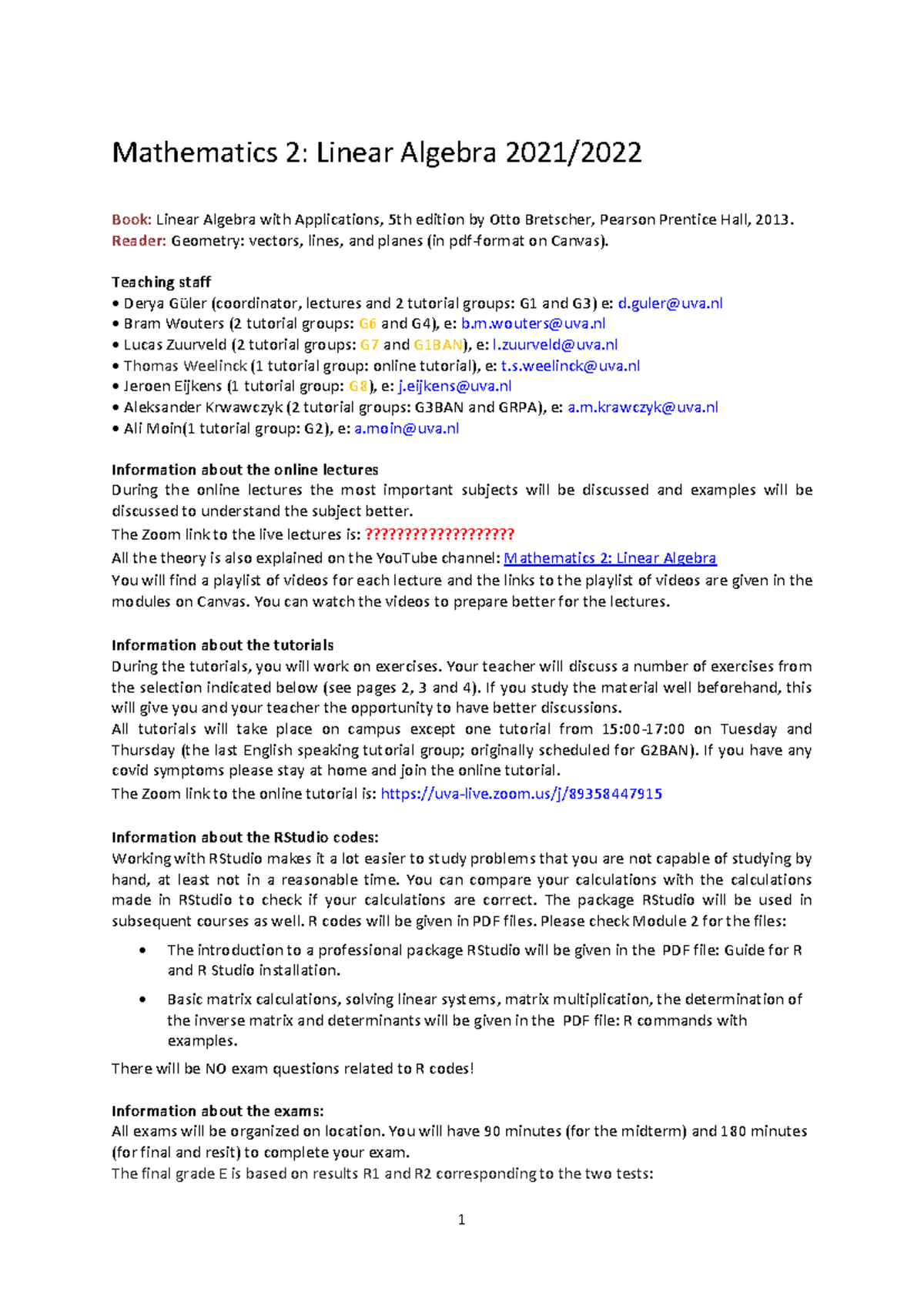 Mathematics 2 study guide 2021-2022 - Mathematics 2: Linear Algebra 202 ...