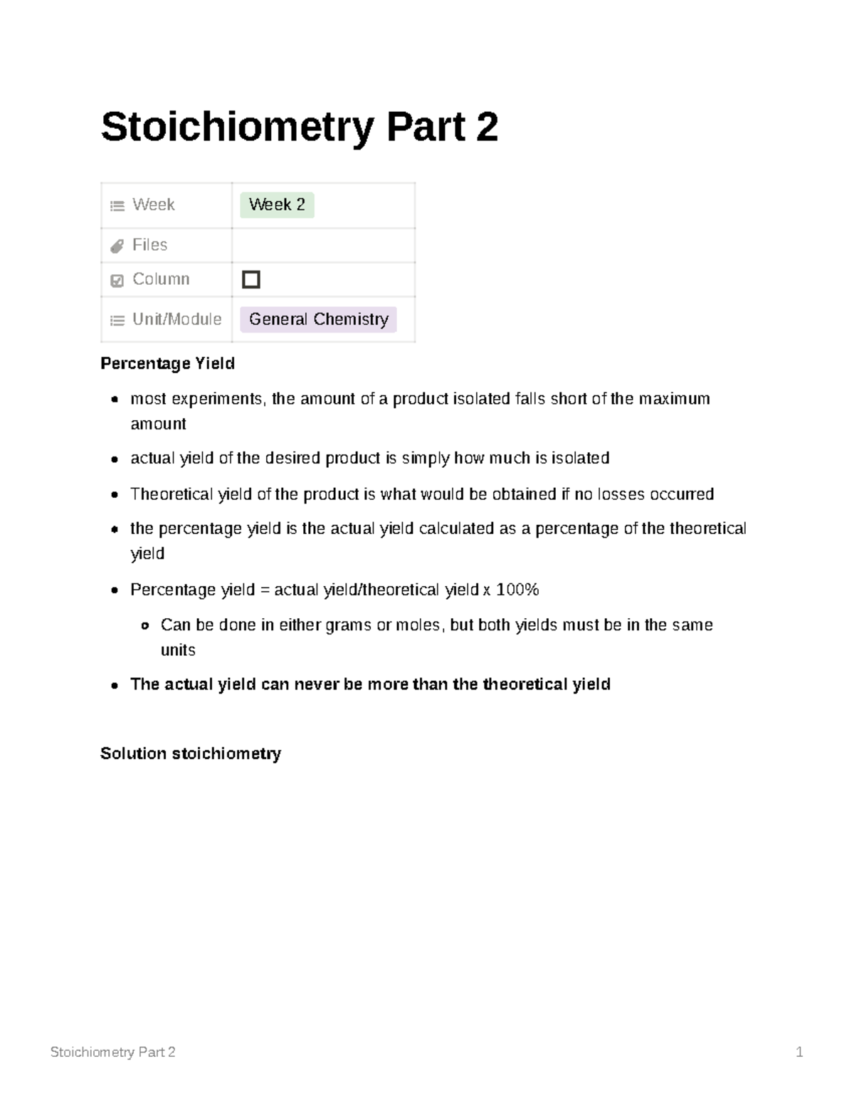 Stoichiometry Part 2 - Peter Junk - Stoichiometry Part 2 Week Week 2 ...