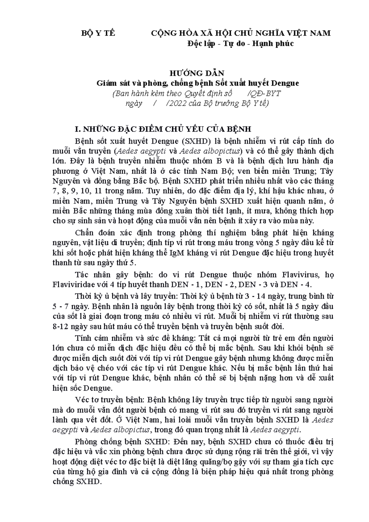 Dự thảo hướng dẫn giym syt sốt xuất huyết byt doc 738422768297645 - BỘ Y TẾ CỘNG HÒA XÃ HỘI CHỦ ...