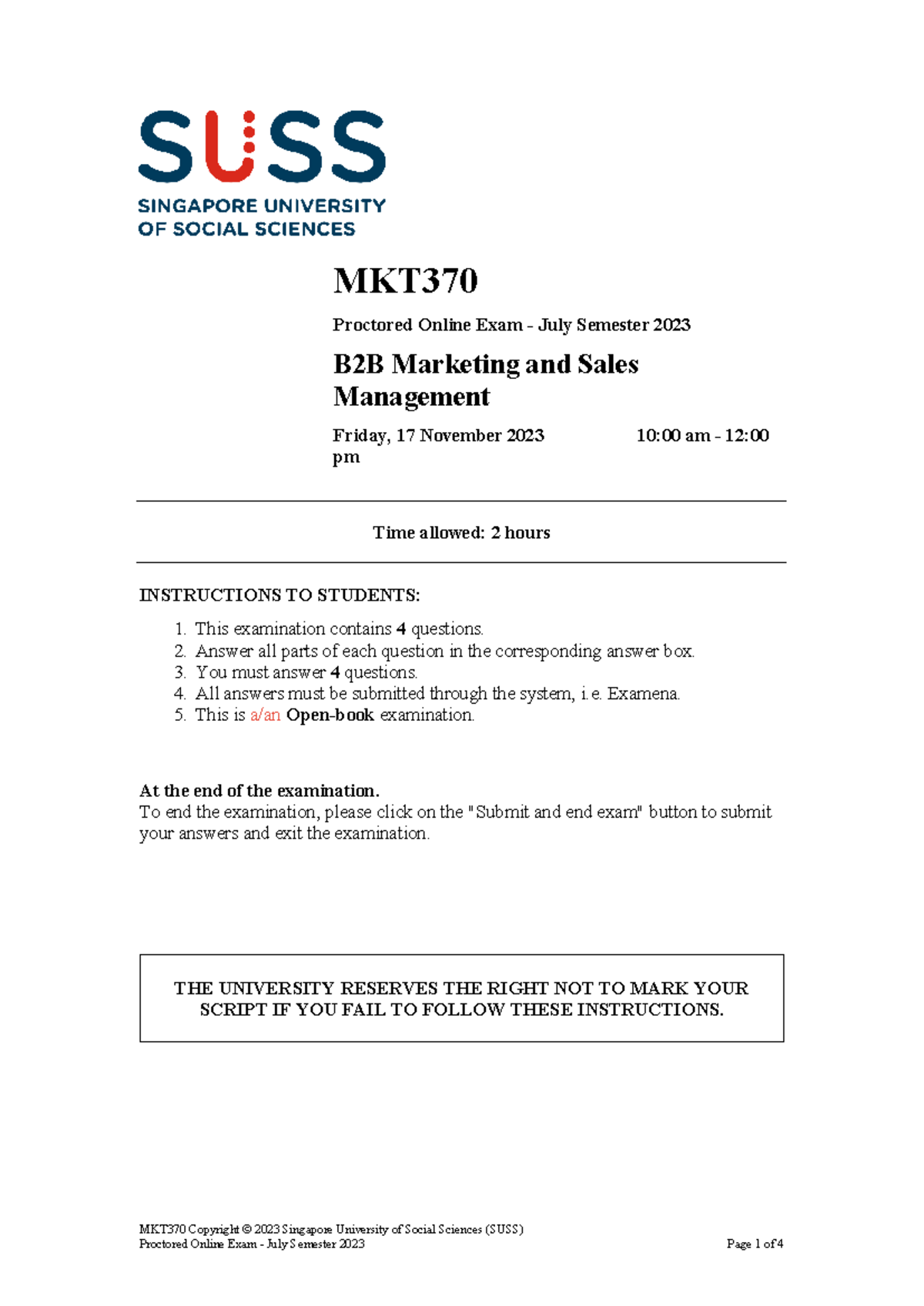 MKT370 JUL 2023 POE - Past Year Exam Paper - MKT370 Copyright © 2023 ...