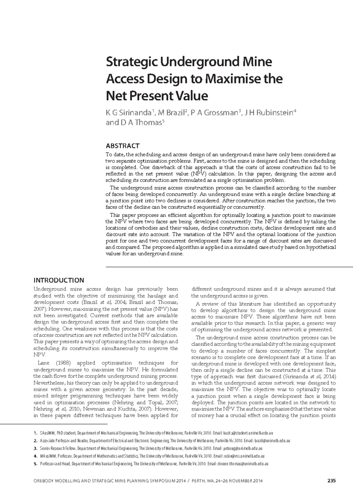 Strategic Underground Mine Access Design to Maximise the Net Present ...
