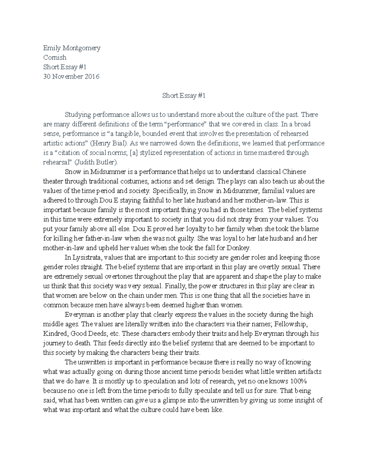 Short Essay 1 - Emily Montgomery Cornish Short Essay #1 30 November ...