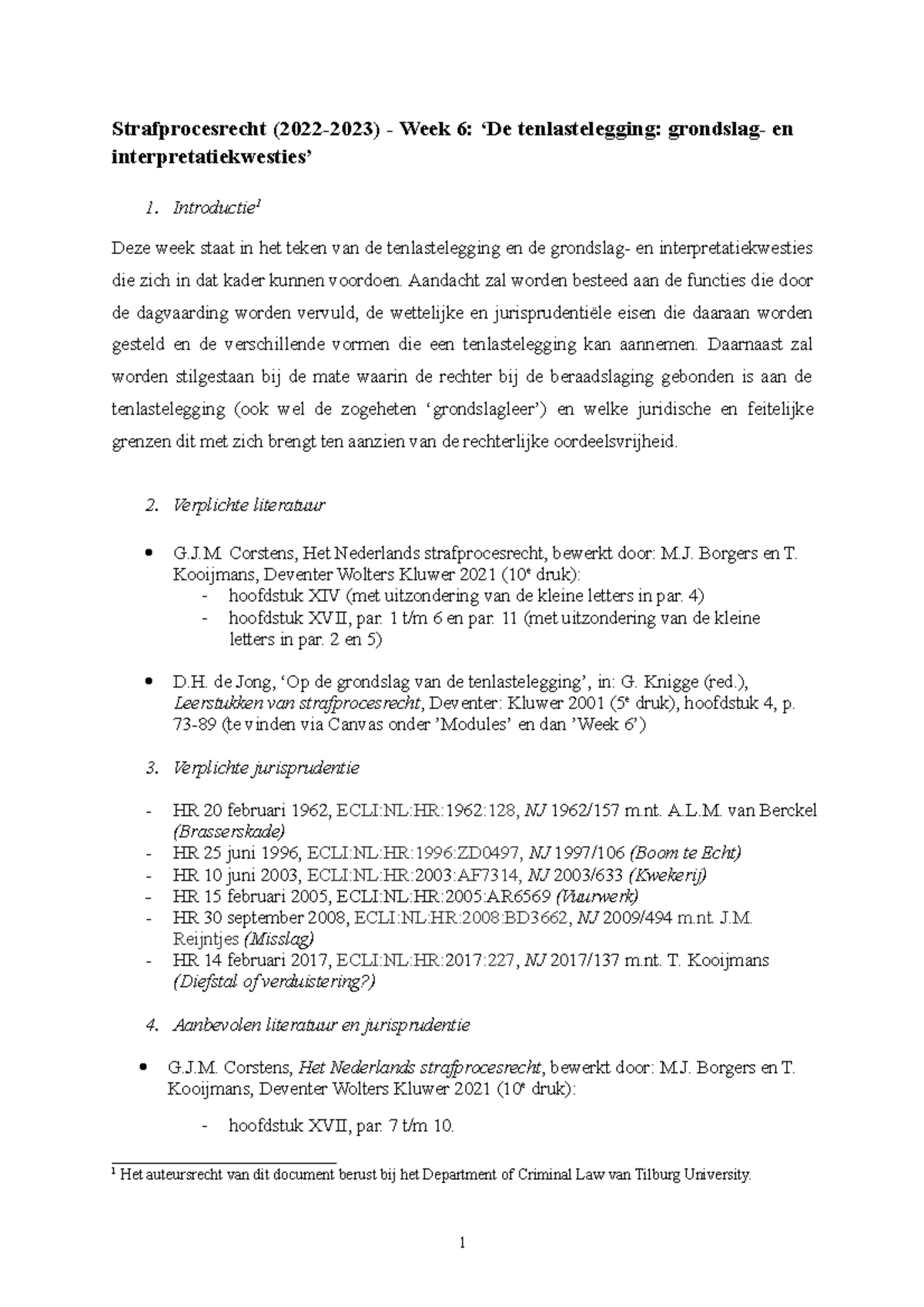 SPR 2023 week 6 - syllabus - 1 Strafprocesrecht (2022-2023) - Week 6 ...