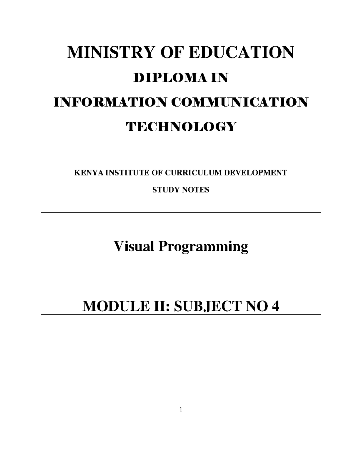Visual Programming - Ict students - MINISTRY OF EDUCATION DIPLOMA IN ...