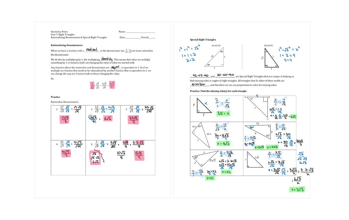 Special Right Triangles Notes filled - Studocu