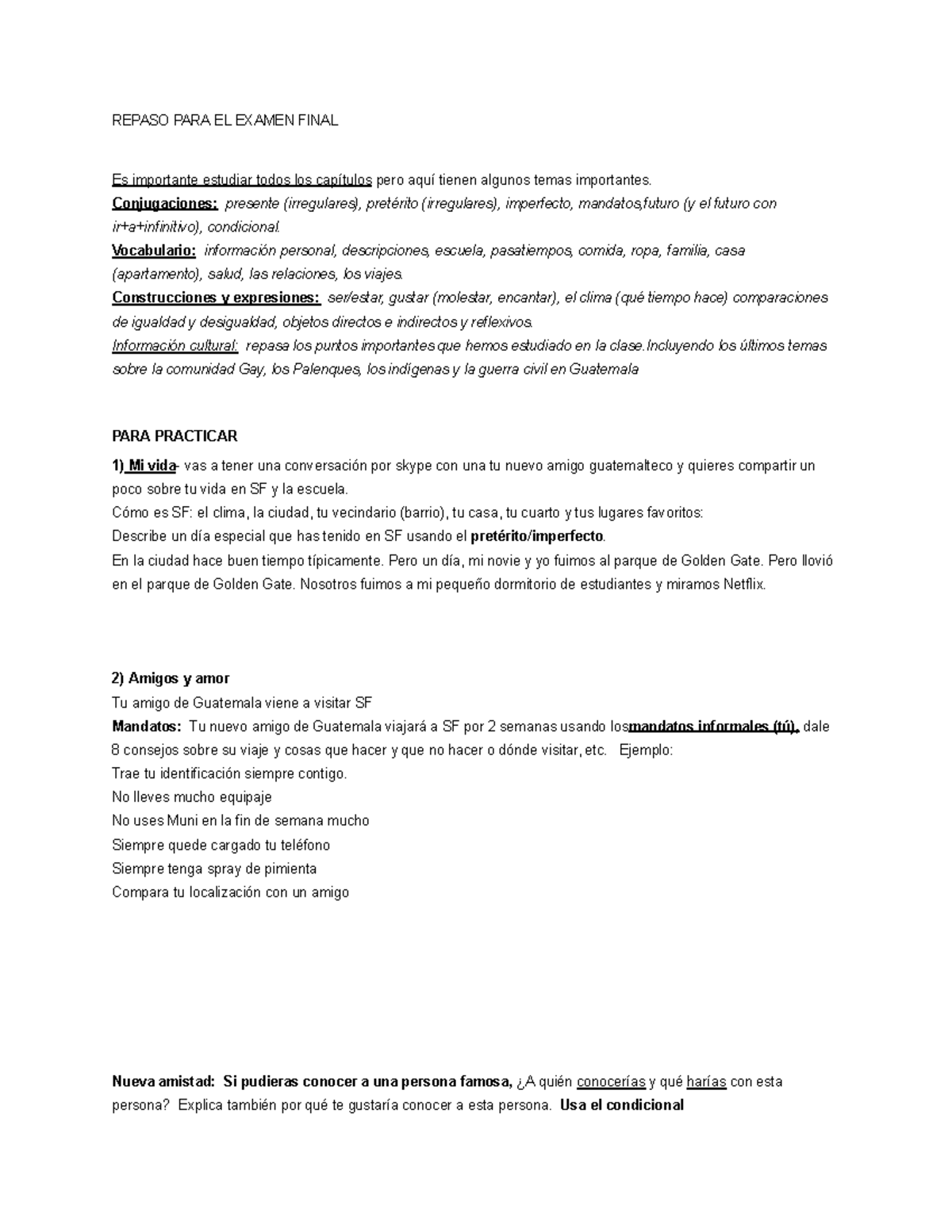 Repaso Para El Examen - This is an in depth study guide for the Spanish ...